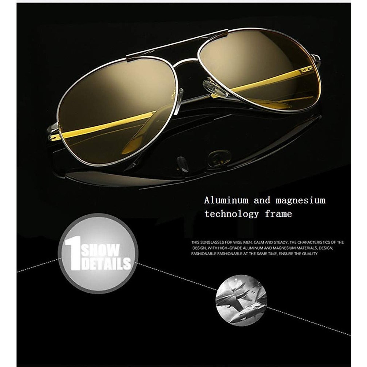 Rungear Night Vision HD Aviator Glasses for Men & Women Safety Driving Fashion UV400 Polarized Day and Night View Sunglasses (Grey Frame)