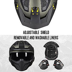 ILM Open Face Motorcycle 3/4 Half Helmet for Dirt Bike Moped ATV UTV Motocross Cruiser Scooter DOT Model 726X (Midnight Green,M)