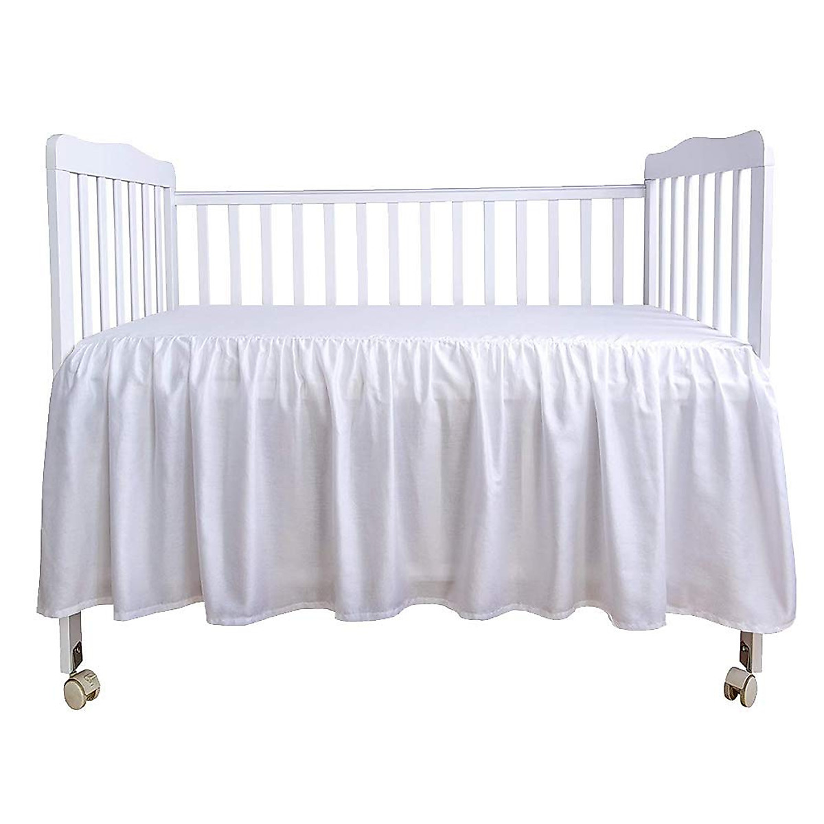White Crib Bed Skirt Dust Ruffle, Split Corner 100% Natural Cotton Nursery Crib Toddler Bedding Skirt for Baby Girls or Boys, Infant Crib Bed Skirt Ruffled with Split Corners, 14" Drop