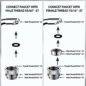 QMLALA Faucet Adapter with Aerator, Garden Hose Adapter Kitchen Sink Faucet Adapter Kit for 55/64" Female to 3/4" Male Faucet Adapater