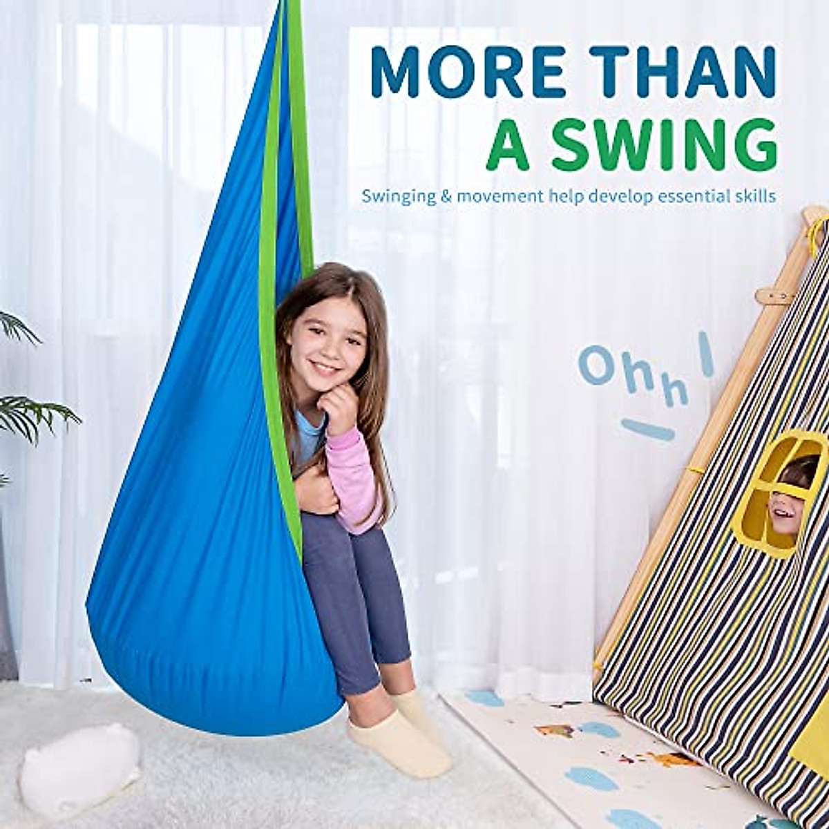 OUTREE Kids Pod Swing Seat Cotton Child Hammock Chair for Indoor and Outdoor use (Blue)