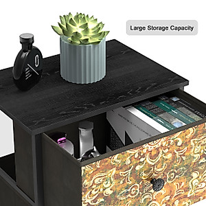 GiftGo Retro Dresser with Fabric Drawers Boho Mandala Flower Chest of Drawers Narrow Storage Tower for Small Spaces Gaps Bedroom Beautiful Nightstand Living Room Table (Mandala, 5 Drawers)