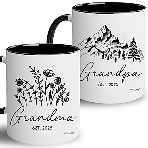 Christmas Gifts for First Time Grandparents - Grandparents Baby Announcement Gifts Est 2025, Pregnancy Announcement For Grandparents Mug Set, Promoted To Grandparents, New Grandma And Grandpa Mugs