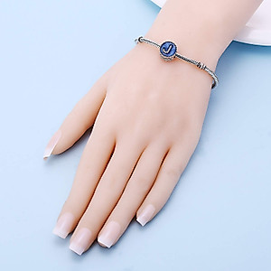 Alphabet A-Z Cubic Stone Charms Solid 925 Sterling Silver Blue Ocean Letter Beads for Pandora Snake Chain Bracelet (Letter J)