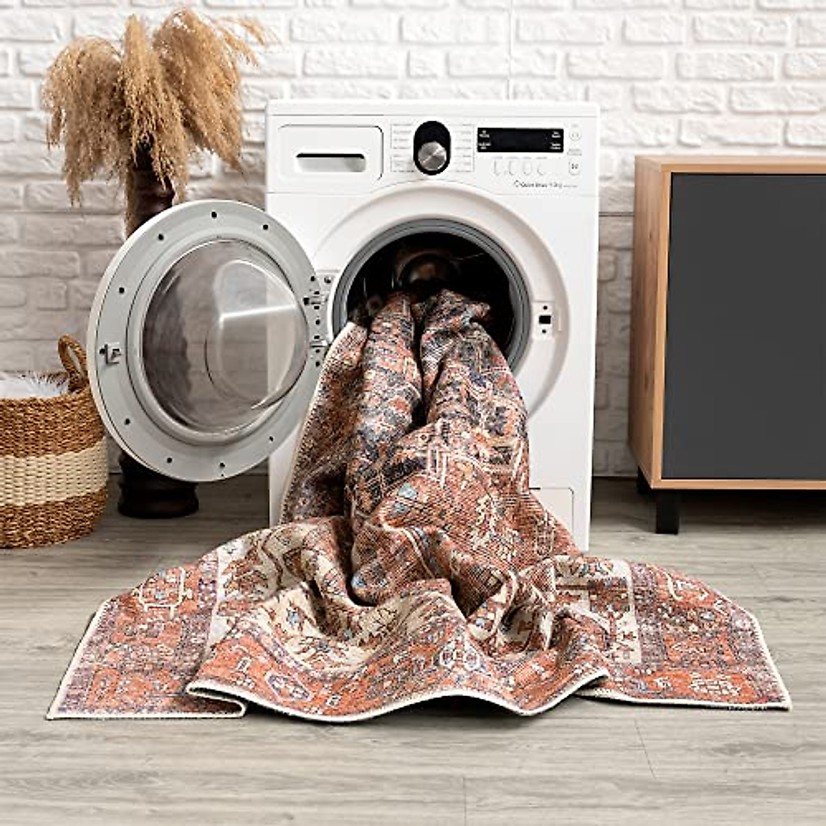 Bloom Rugs Washable 4x6 Rug - Red/Orange/Beige Traditional, Distressed Area Rug for Living Room, Bedroom, Dining Room and Kitchen - Exact Size: 4' x 6'