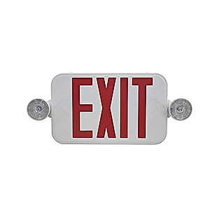 LIT-PaTH LED Combo Emergency EXIT Sign with 2 Adjustable Head Lights and Back Up Batteries- US Standard Red Letter Emergency Exit Lighting, UL 924 and CEC Qualified, 120-277 Voltage, 1-Pack