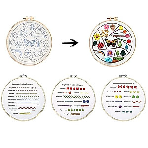 YIZUNNU 4 Set Beginners Embroidery Kit, Starters Cross Stitch Kits for Adults Kids DIY Craft 4 Pcs Embroidery Pattern with Embroidery Cloth, Hoop, Color Threads, Scissors, Tools & Instruction