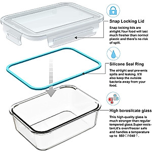 S SALIENT 18 Piece Glass Food Storage Containers with Lids, Glass Meal Prep Containers, Glass Containers for Food Storage with Lids, BPA Free & Leak Proof (9 lids & 9 Containers)