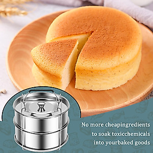 KOUISYY Stackable Steamer Insert Pans, 2 Tier Stainless Steel Pot-in-Pot Insert Steamer Pot, Stackable Steamer Pot with Handle & Lid, Pressure Cooker Accessories for 6/8Qt Pot Cooking Baking