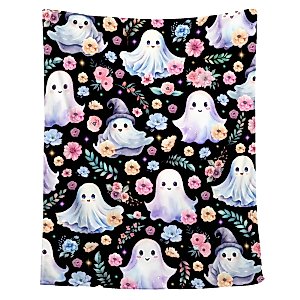 Cute Halloween Blanket for Girls Boys Black Ghost Flower Blanket for Women Men Soft Lightweight Throw Cozy Blankets for Bedding Couch Sofa Decor XS 30×40in for Leg/Pet
