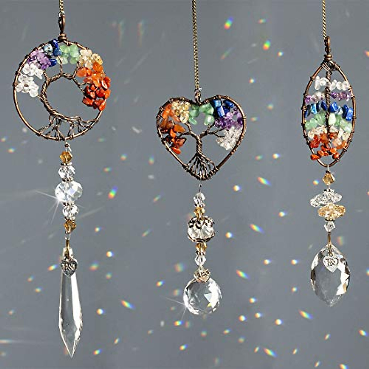 H&D HYALINE & DORA Handmade Chakra Suncatcher Window Hanging Crystal Drop Prism Ornaments,Pack 3pcs