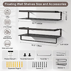 Uten Floating Shelves, Wall Mounted Updated Space Aluminum Shelves Set of 2, Bathroom Storage Shelves with Towel Rack, Wall Hanging Organizer Shelf for Bathroom, Kitchen