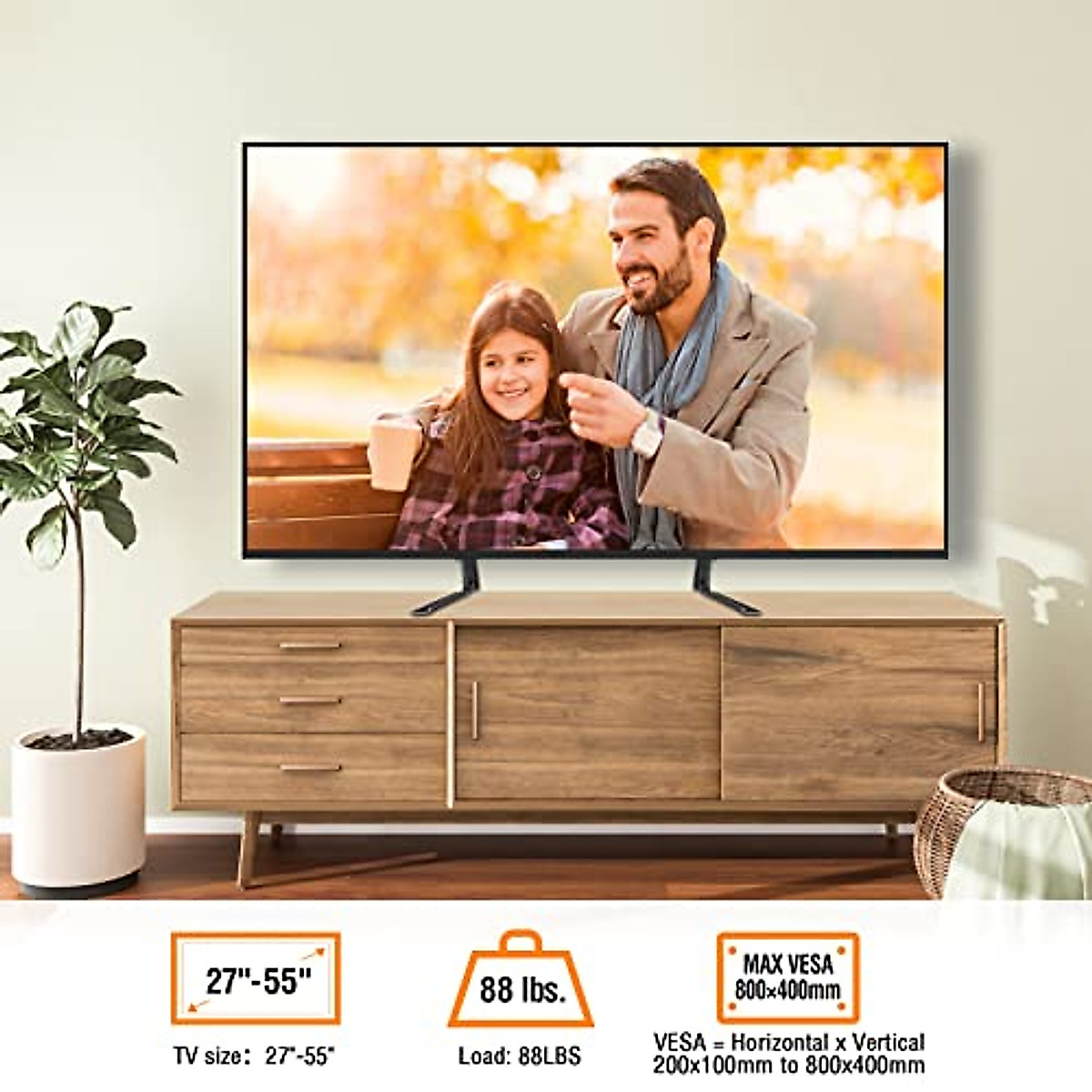 ELIVED Universal Table Top TV Stand, for Most 27 to 55 inch LCD LED Plasma Flat Screen TVs, TV Base Height Adjustable Leg Stand Holds up to 88lbs, VESA up to 800x400mm, YD1014