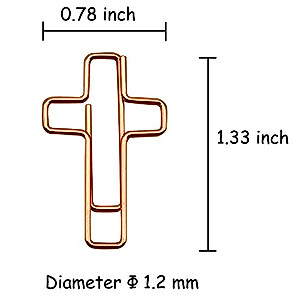 HiQin 50 PCS Rose Gold Paper Clips Cross Shape, Bible Accessories, Christian Bookmark Gifts for Women Men Coworkers Teachers