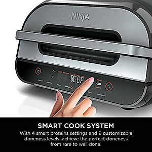 Ninja FG551 Foodi Smart XL 6-in-1 Indoor Grill with Air Fry, Roast, Bake, Broil & Dehydrate, Smart Thermometer, Black/Silver