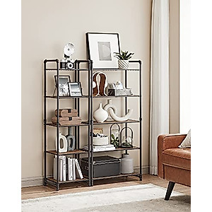 VASAGLE Bathroom Shelves, 5-Tier Storage Rack, Plant Flower Stand, 24.4 x 12.2 x 51 Inches, for Living Room, Balcony, Kitchen, 12.2”D x 24.4”W x 51”H, Rustic Brown + Black