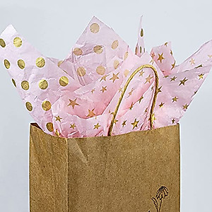MR FIVE Pink Gold Star Tissue Paper Bulk,20" x 28",Pink Tissue Paper for Gift Bags,Gift Wrapping Paper for DIY and Crafts,Wrapping Paper for Birthday,Holiday,Weddings,30 Sheets