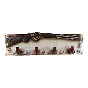 Ebros Gift 20" Long Rustic Western Country Hunter Shotgun with Ammo Bullet Hooks Mounted On Wooden Plank Wall Hanging Decor Hallway Mudroom Entrance Cabin Lodge Organizer for Coats Keys Hats