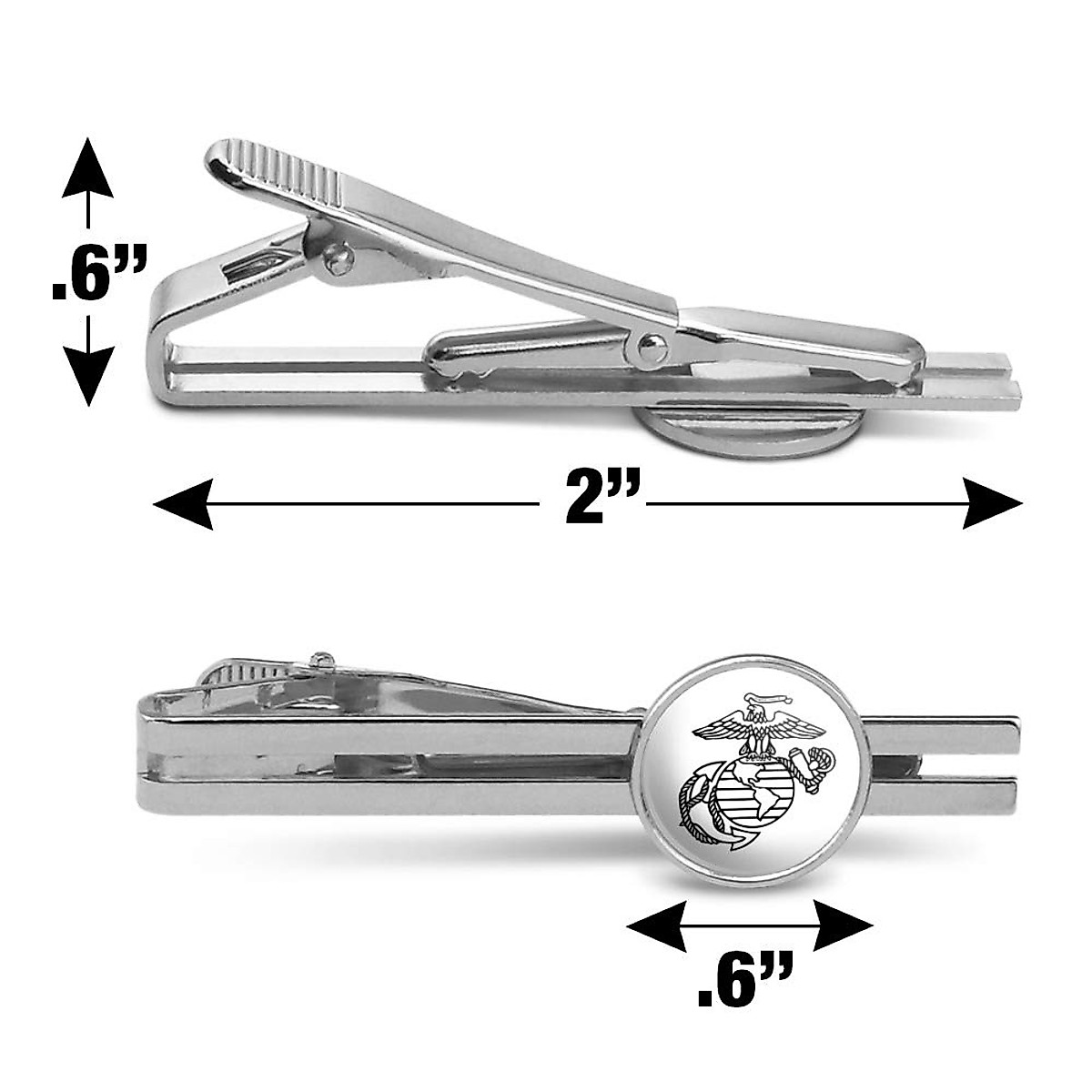Marines USMC Black White Logo Licensed Round Tie Bar Clip Clasp Tack Silver