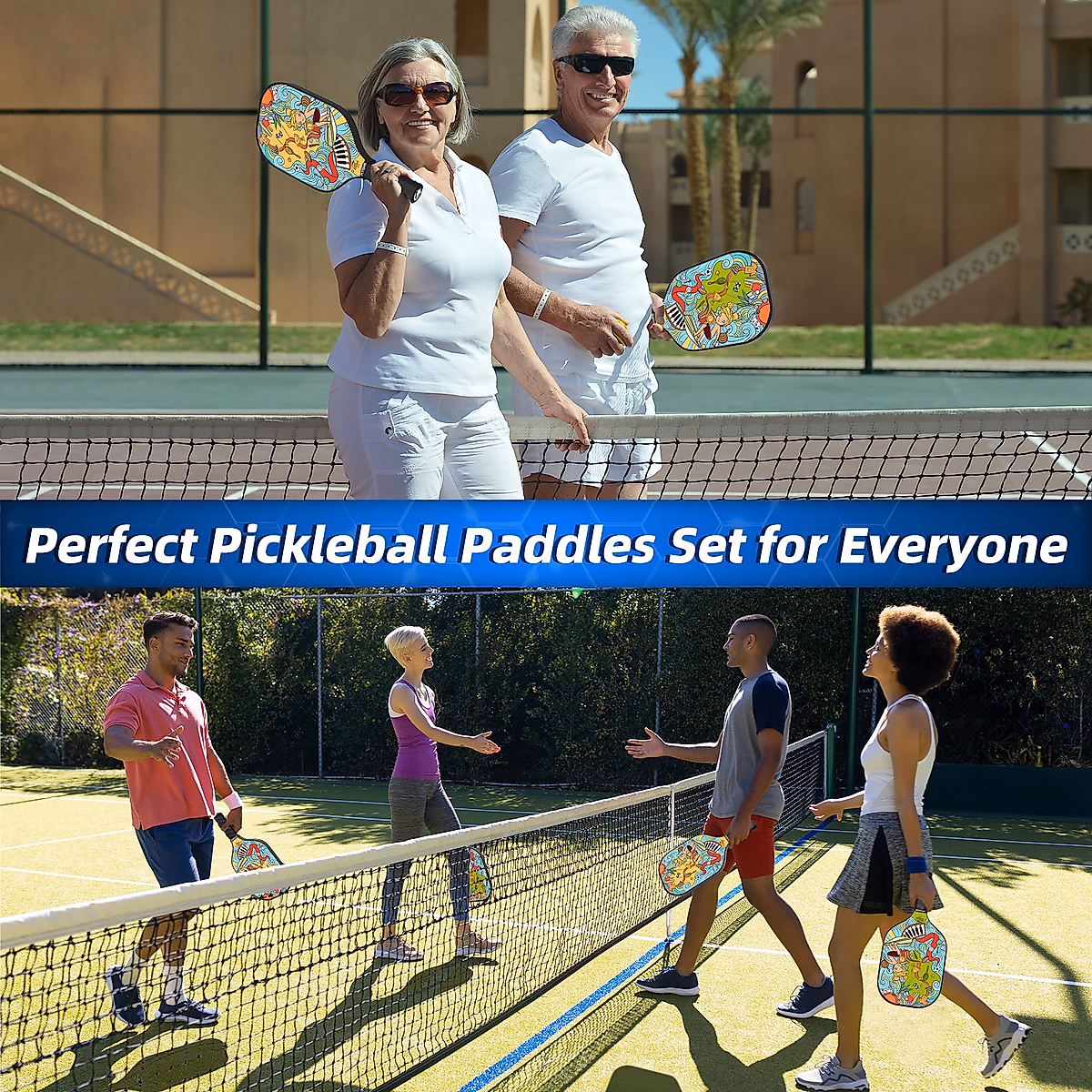 Pickleball Paddles, USAPA Approved Fiberglass Surface Pickleball Set with Pickleball Rackets, Pickle Ball Paddle Set ​for Men Women
