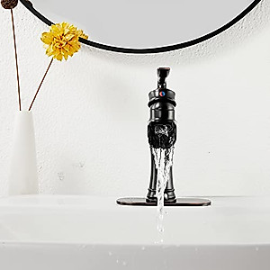 Oil Rubbed Bronze Bathroom Faucet GGStudy Waterfall Single Handle One Hole Farmhouse Bronze Bathroom Vanity Faucet Basin Mixter Tap Deck Mount with Drain Assembly