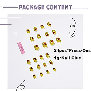 Ezpieces Press on Nails with Design, Fake Nails with Glue Short Coffin, Acrylic Artificial Nails False Nails Simple Dots French Tip for Women Daily Life Holiday (Waltz of Love)