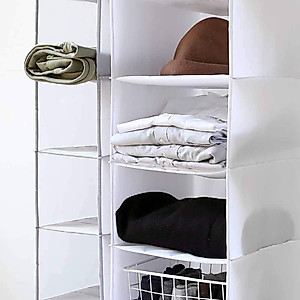 sunyou Hanging Closet Organizer 6 Shelves Cloth Hanging Organizer Foldable with 2 Widen Straps for Clothing, Blankets, Toys(White, 30cm)