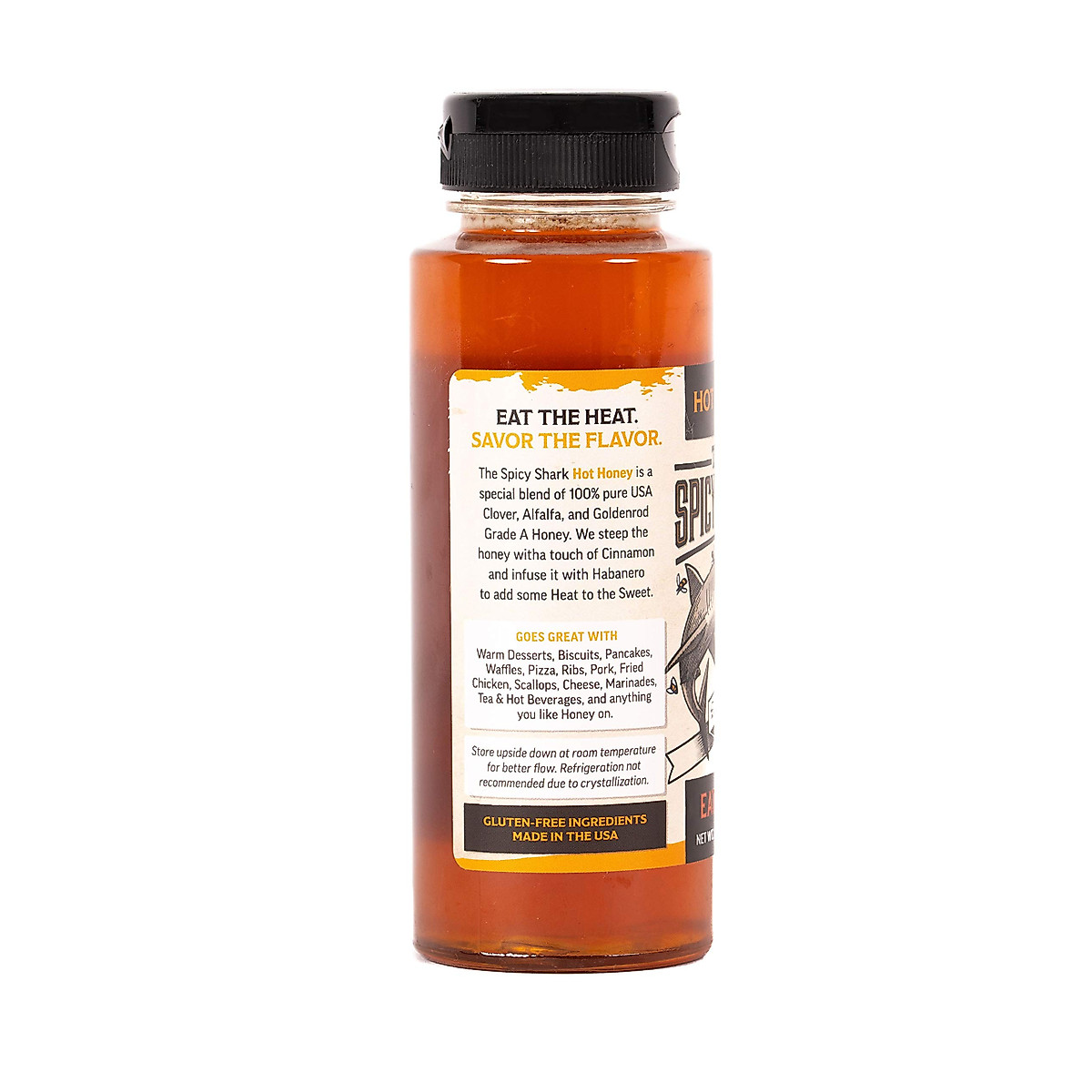 The Spicy Shark Hot Honey 12 oz Bottle 100% pure Spicy Hot Honey, Made in the USA, Gluten-Free & Paleo - Brand featured on Hot Ones
