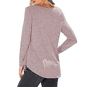 iGENJUN Long Sleeve Shirts for Women Shirts for Women V Neck Tunic Tops Casual Tops 2023 Fall,Pink,M