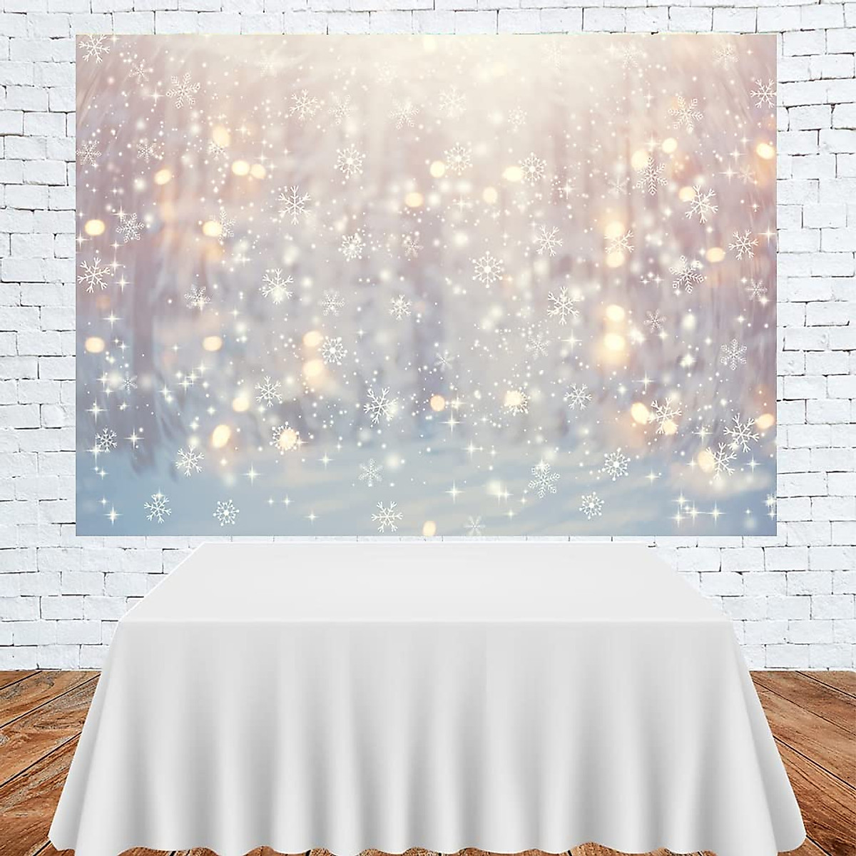Lofaris Winter White Snowflake Photography Backdrop Christmas Snow Wonderland Background Merry Xmas Glitter Bokeh Snow Family Holiday Event Party Decor 7x5ft