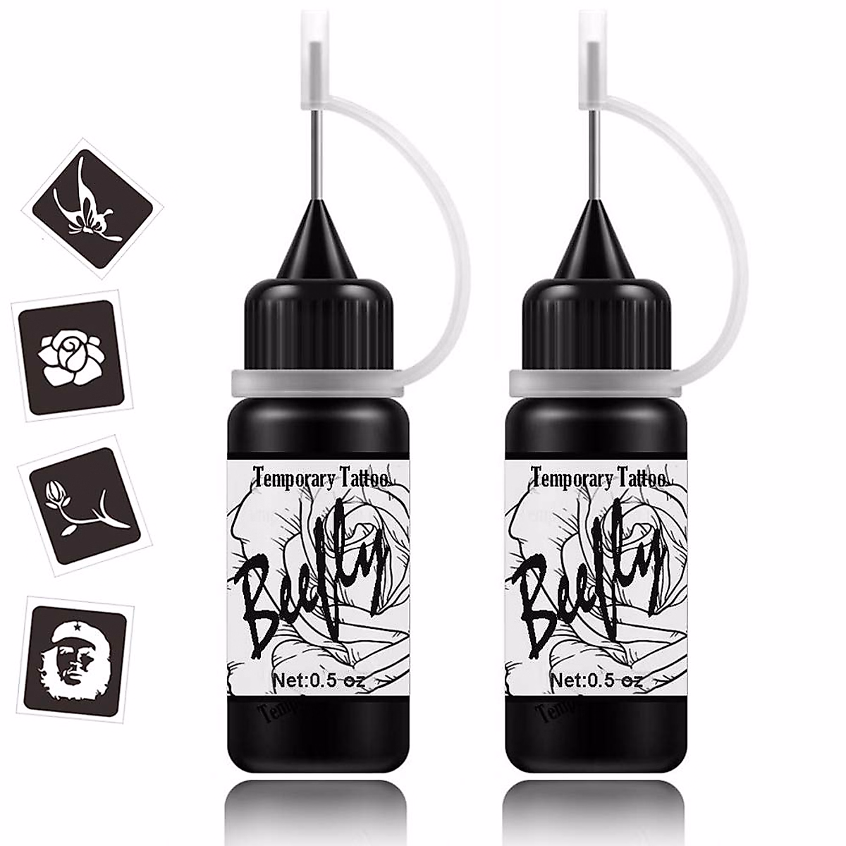 Beefly Art Painting Temporary Kit Semi Permanent Freehand Gel(Natural Plants Based) Dozens Pcs Free Stencils, DIY Fake Freckles, Full Kit 2 Bottles(1oz)