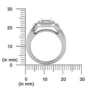 Pretty Jewels 925 Sterling Silver Center 8X6MM Emerald Cut Lab Created Moissanite And Natural White Diamond Infinity Halo Solitaire Engagement Rings for Women Gift For Her (2.05 Cttw) Ring Size-9