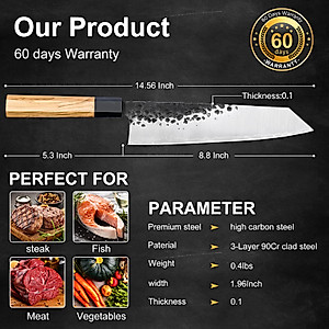 Ink Plums 9 Inch Kitchen Kiritsuke Chef Knife, High Carbon Stainless Steel With Professional Hand Forged Cooking Knife, (Olivewood Handle & Gift Box)