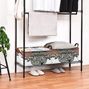 Exnundod Usa Flag Bulldog Storage Bins Organizer Devil Dog Shelves Storage Basket Foldable Cubes Storage Boxes with Handles Closet Organizer Basket for Bedroom Living Room Dorm