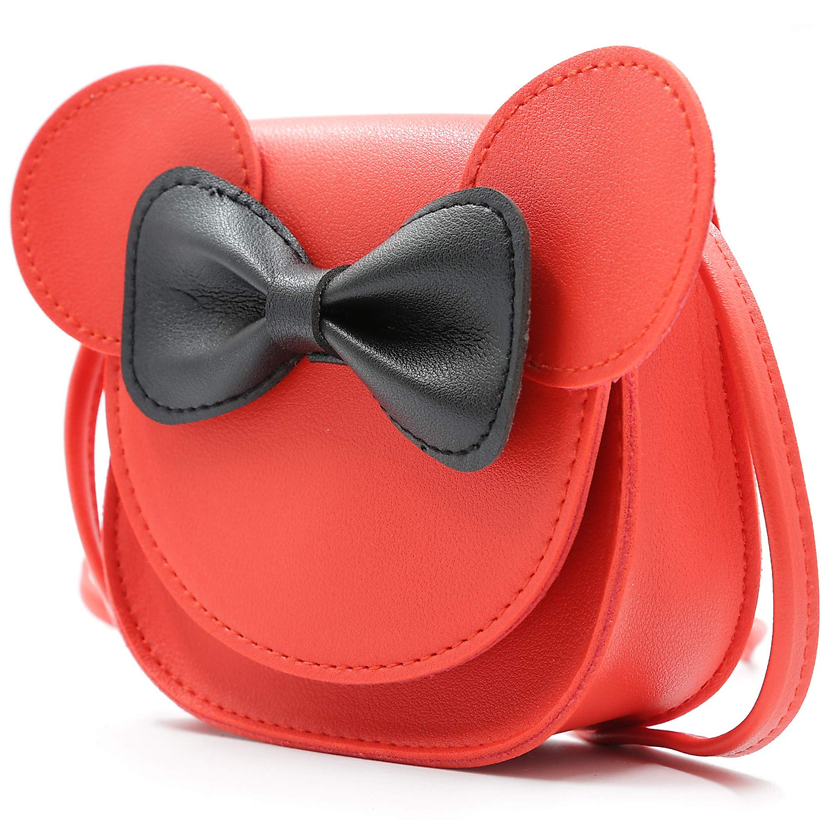 HXQ Little Mouse Ear Bow Crossbody Purse,PU Shoulder Handbag for Kids Girls Toddlers(Red)