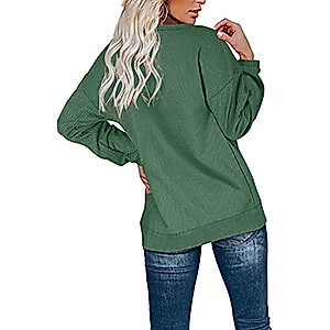 OFEEFAN Womens Sweatshirt Long Sleeve Blouses For Women Crew Neck Button Sweaters Green XL