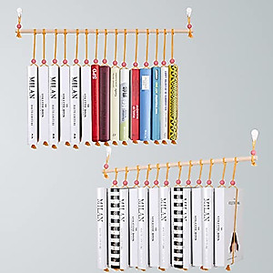 VOMELON Handmade Bookshelf,2 Pack Hanging Bookshelves Decor, Floating Bookshelf and Display Book Holder for Bedroom Wall Hanger for Kids Great Gift