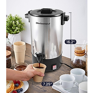 Elite Cuisine CCM-035 Maxi-Matic 30 Cup Electric Coffee Maker Urn, Removable Filter For Easy Cleanup, Two Way Dispenser with Cool-Touch Handles, Stainless Steel