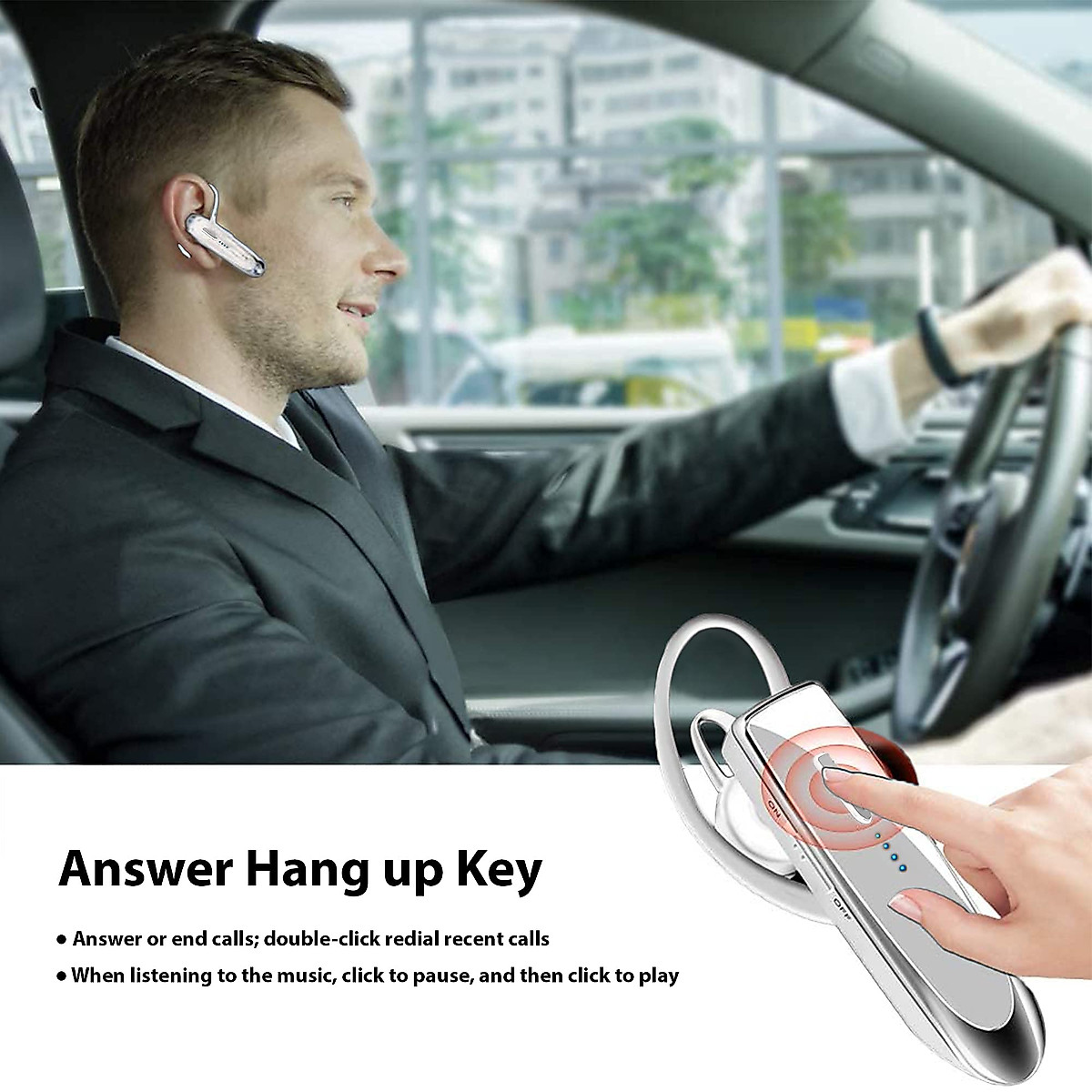 Bluetooth 5.3 Headset Compatible with Samsung Galaxy S21 Wireless Earpiece, IPX5 Waterproof, Dual Microphones, Noise Reduction, 60 Days Standby + 22Hrs HD Talk Time!