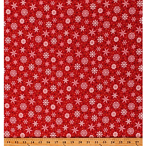 Flannel Snowflakes Red Winter Christmas Holiday Festive Snow Bird 2-Ply Cotton Flannel Fabric Print by The Yard (D284.26)