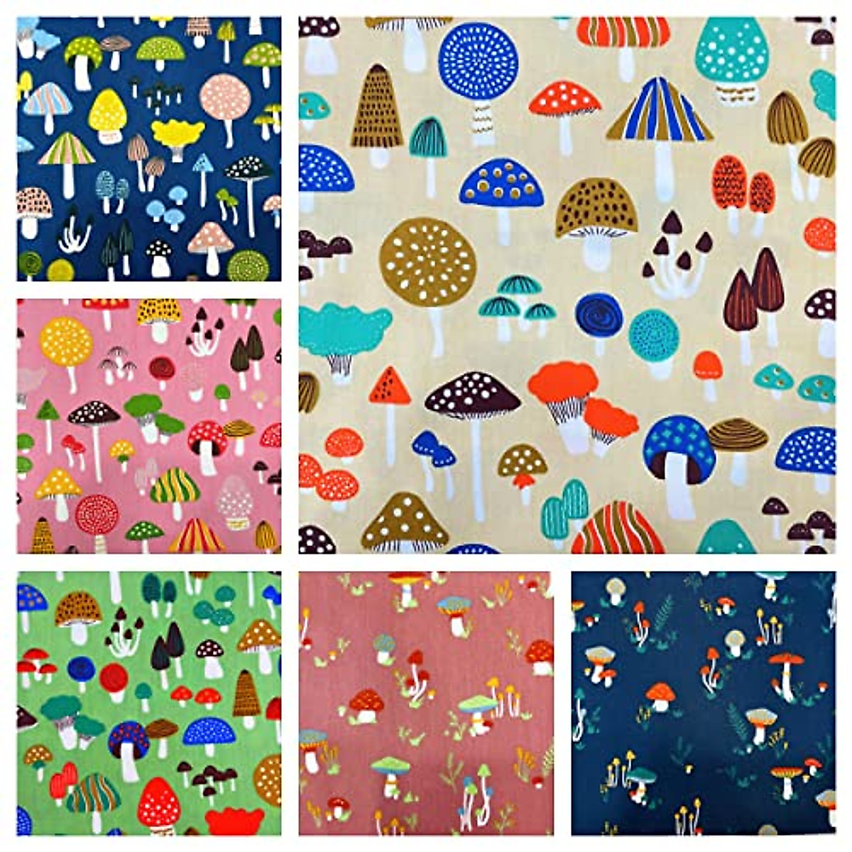 Mushroom Fabric Fat Quarters for Quilting,Cotton Printed Food Pattern Fabric Bundles 18x22,Botanical Woodland Theme SZRUIZFZ (6pcs)