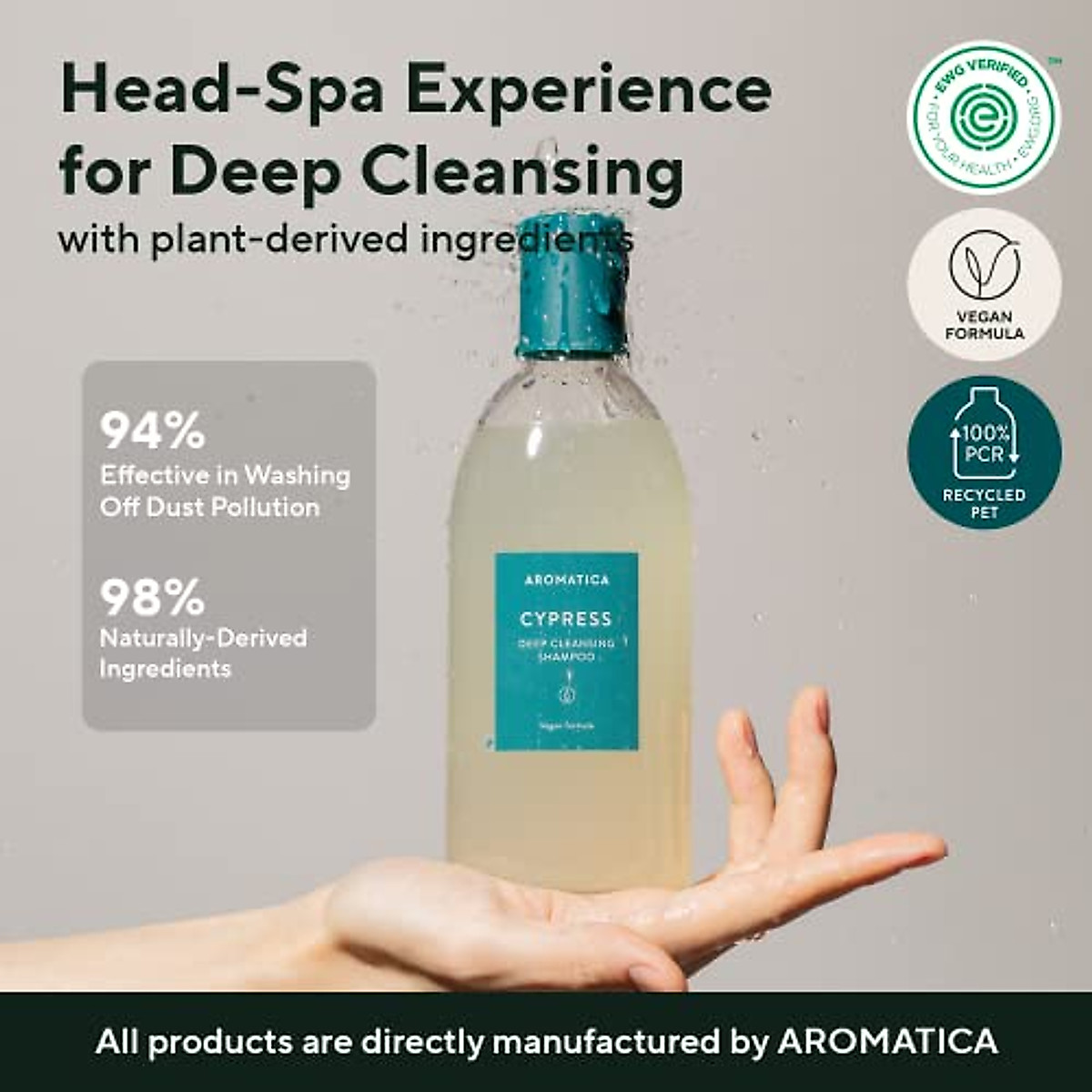 AROMATICA Cypress Deep Cleansing Shampoo 13.53fl.oz. / 400ml - Vegan, EWG Verified, Non-Irritating and Thoroughly Cleansing for Fuller, Thicker and Stronger Hair