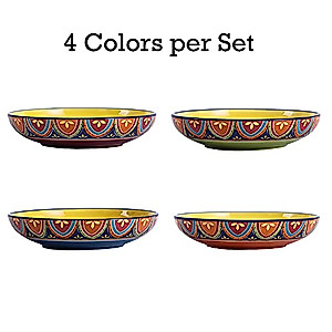 Bico Tunisian Ceramic 35oz Dinner Bowls, Set of 4, for Pasta, Salad, Cereal, Soup & Microwave & Dishwasher Safe