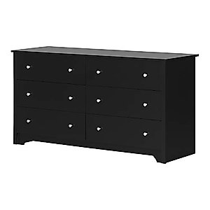 South Shore Vito Collection 6-Drawer Double Dresser, Black with Matte Nickel Handles, Pure Black