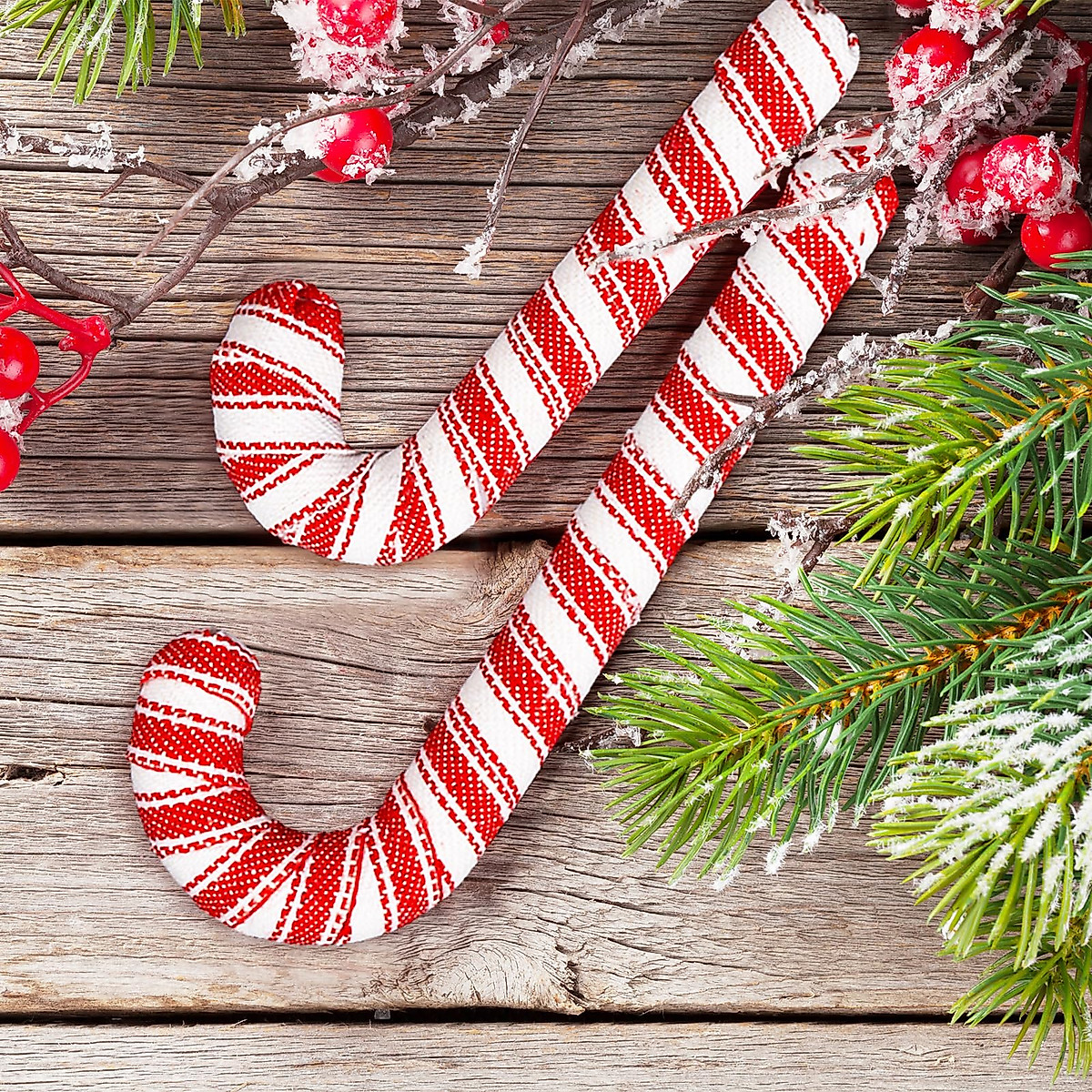 24pcs Candy Cane Christmas Decorations for Tree - Red White Fabric Wrapped Candy Cane Christmas Hanging Ornaments for Farmhouse Christmas Decor Gift Candyland Party Favor Supplies