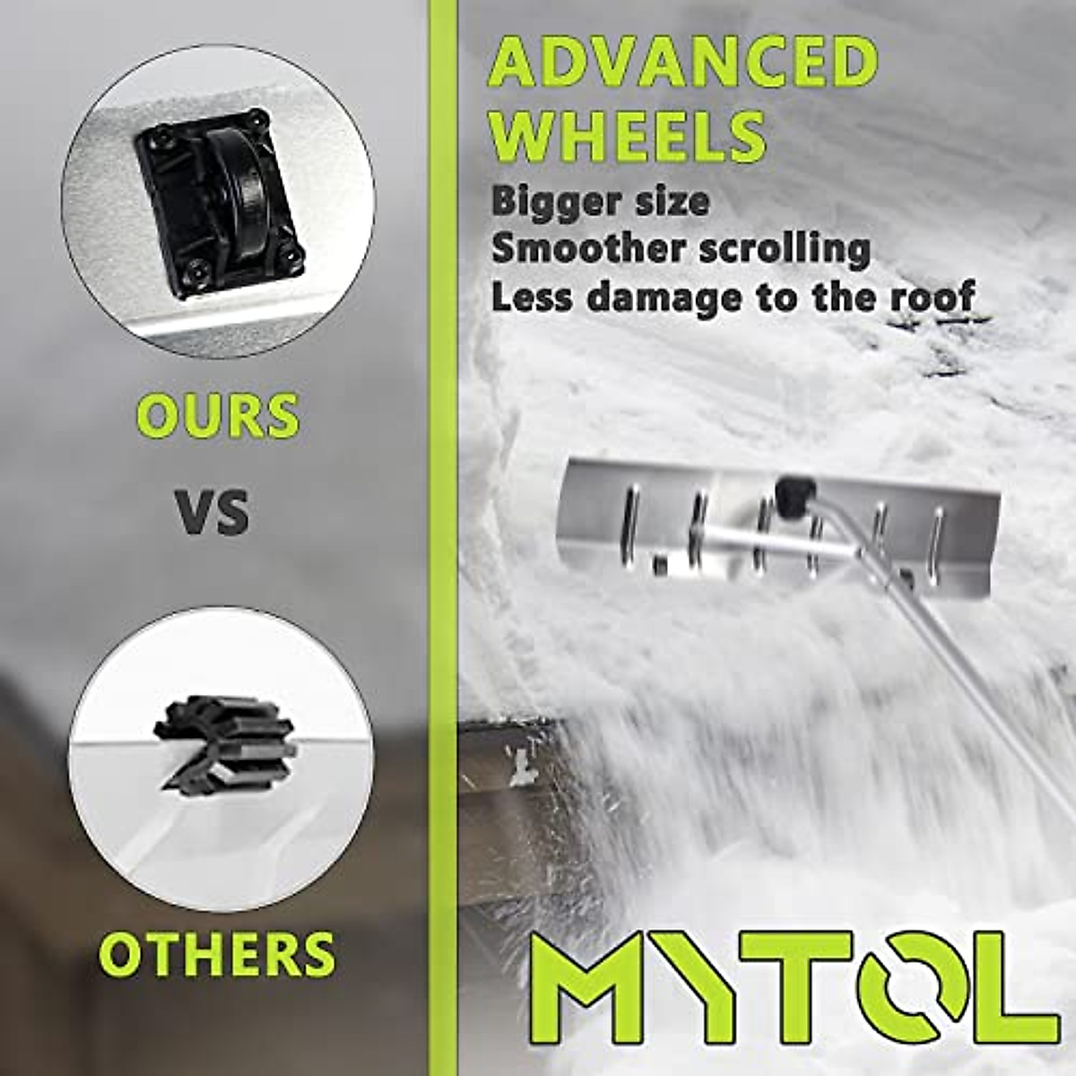 MYTOL 20.5ft Aluminum Snow Roof Rake, Extendable Snow Rake for Roof with 26 Inch Blade, Scratch-Free, Extension Tubes & Anti-Skid Handle, Lightweight Roof Snow Rake for Snow, Leaves, Debris Removal