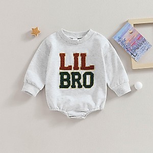 FOCUSNORM Toddler Baby Boy Outfit Newborn Infant Clothes Embroidery Sweashirt Romper Long Sleeve Onesie Mamas Boy Clothes (Letter Grey, 0-3 Months)
