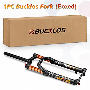 BUCKLOS 26/27.5/29 inch MTB Fork 120mm Travel, 1-1/8" Straight/Tapered Mountain Bike Fork Rebound Adjust, 15mm×100mm Axle, Manual Lockout Air Shock