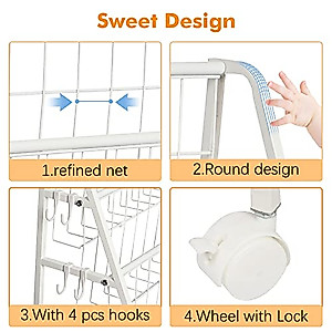 yazi Kids Bookshelves with Toy Storage Organizer, Large 35inx38in 6 Tier Metal Kids Bookcases with 3 Storage Boxes Organizer Shelf in Nursery, Playroom, Study Room,Nursery for Preschooler Children