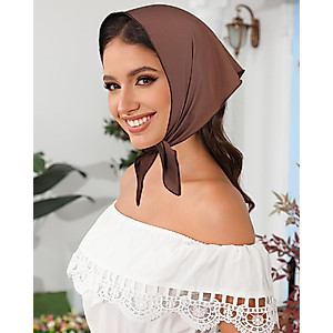 AWAYTR 3Pcs Hair Bandanas Head Kerchief for Women Girls Tie-Back Boho Hair Scarf Headband Bandana Triangle Head Scarf (Solid Color - Beige/Khaki/Brown)